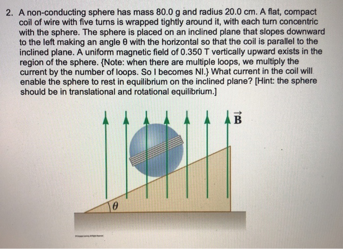 Solved 2. A non-conducting sphere has mass 80.0 g and radius | Chegg.com