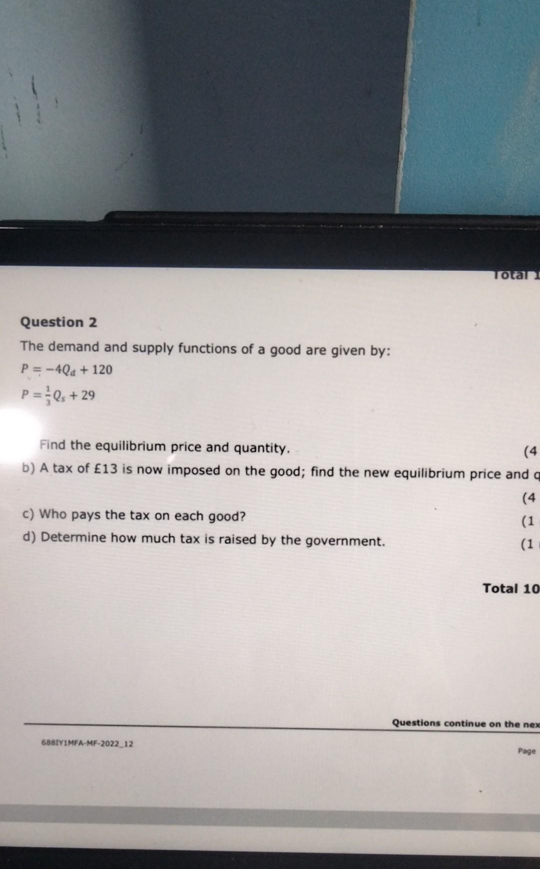 Solved Question 2 The demand and supply functions of a good | Chegg.com
