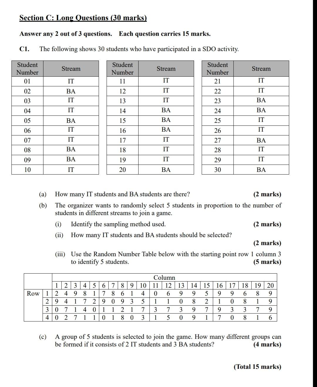 Solved Section C: Long Questions (30 marks) Answer any 2 out | Chegg.com