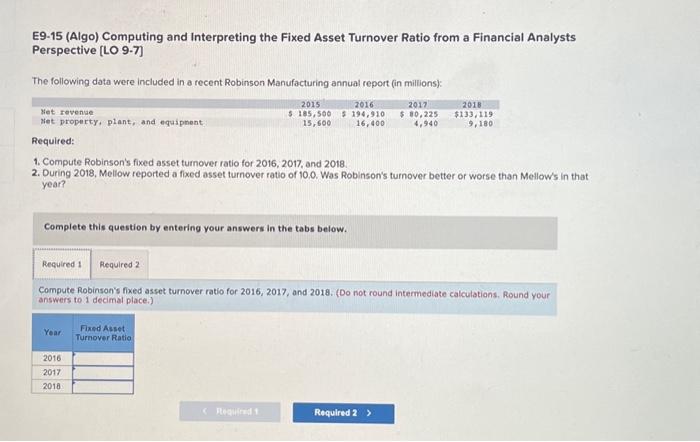Solved E9-15 (Algo) Computing and Interpreting the Fixed | Chegg.com