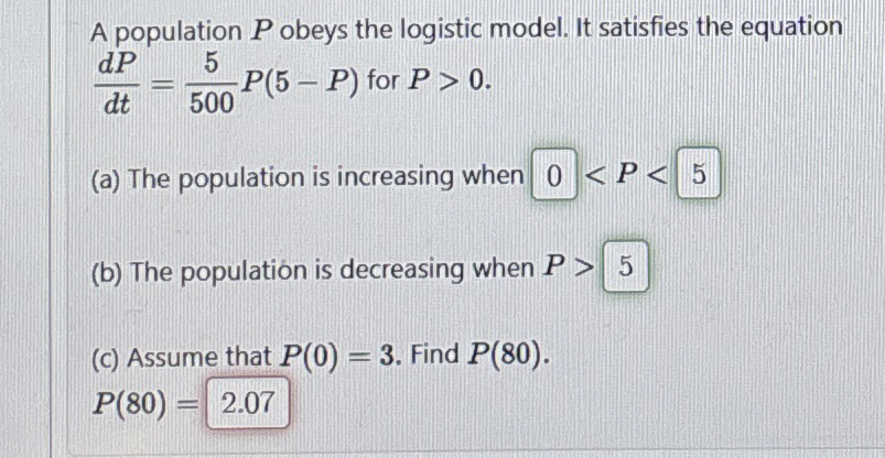 Solved A population P ﻿obeys the logistic model. It | Chegg.com