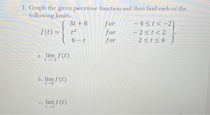 Solved 1. Graph the given piecewise function and then find | Chegg.com