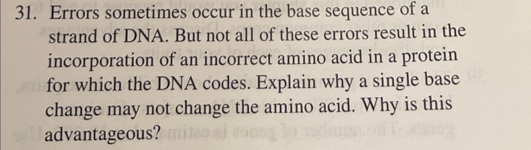 Solved Errors sometimes occur in the base sequence of a | Chegg.com