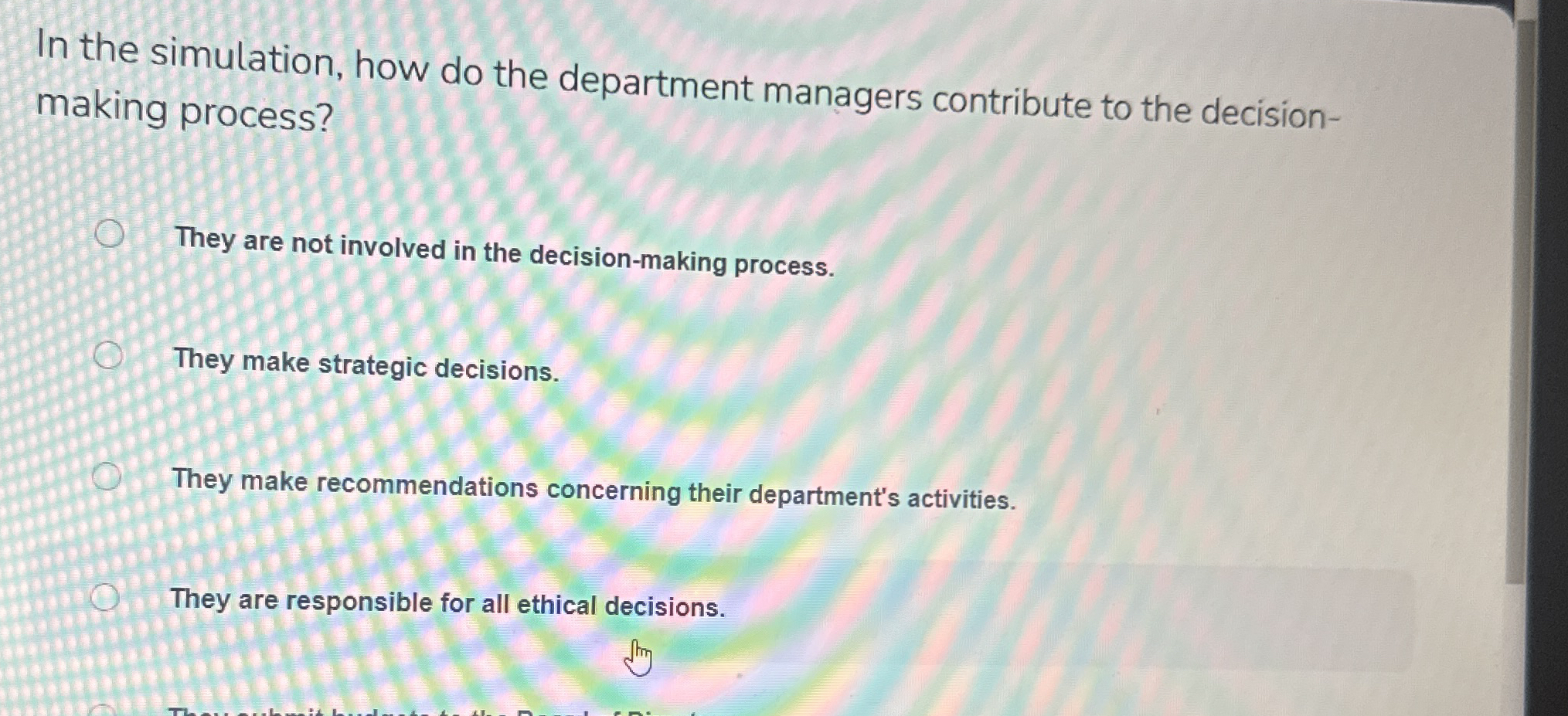 In the simulation, how do the department managers | Chegg.com