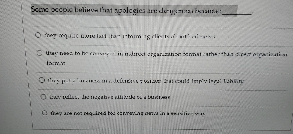 Solved Some people believe that apologies are dangerous | Chegg.com