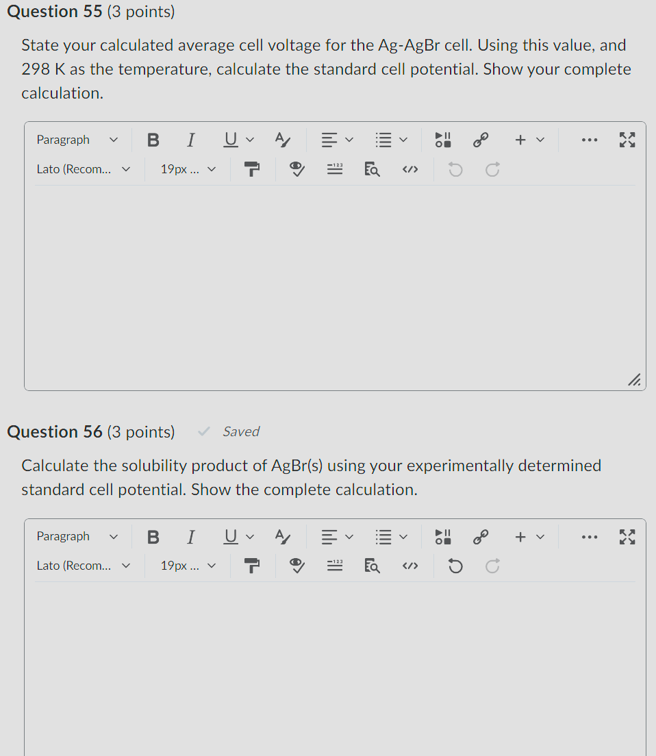 Solved Question 55 (3 ﻿points)State your calculated average | Chegg.com