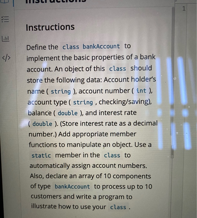 Solved E MISLI UCCIONS if Instructions Define the class | Chegg.com