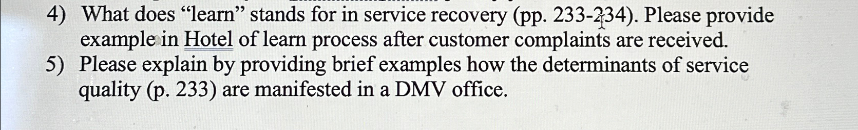 Solved What does "learn" stands for in service recovery | Chegg.com