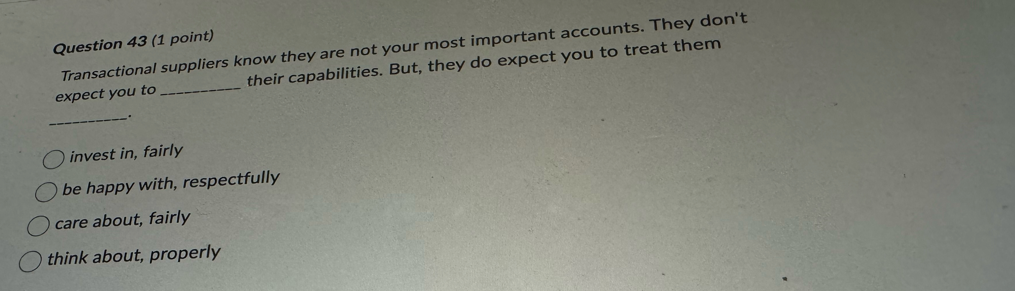 Solved Question 43 (1 ﻿point)Transactional suppliers know | Chegg.com