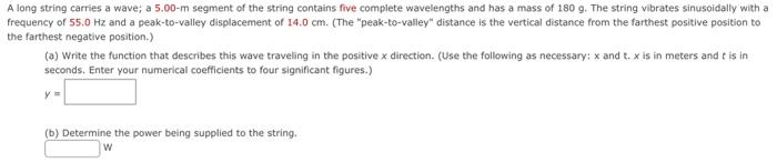 Solved A long string carries a wave; a 5.00-m segment of the | Chegg.com