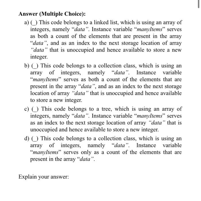 Solved this code, and explain the role of the "many/hems" | Chegg.com