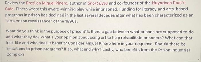 Review the Prezi on Miguel Pinero, author of Short | Chegg.com