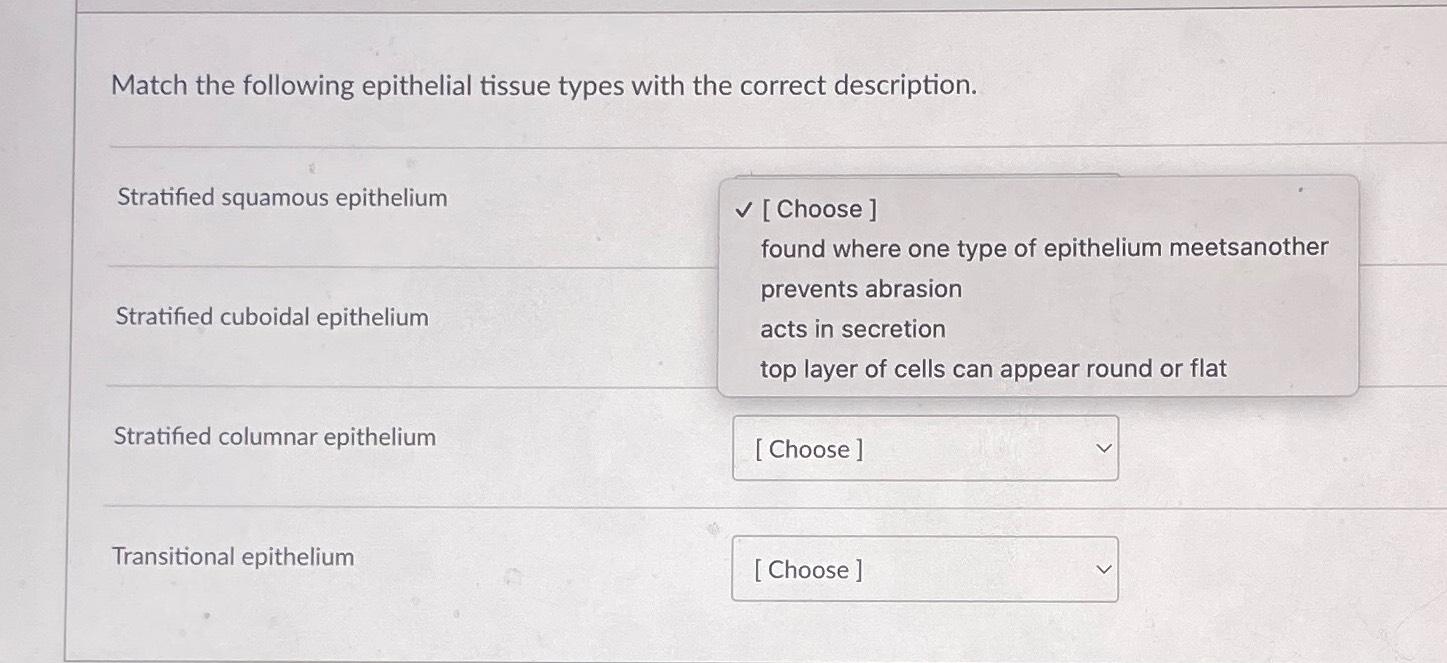 Solved Match the following epithelial tissue types with the | Chegg.com