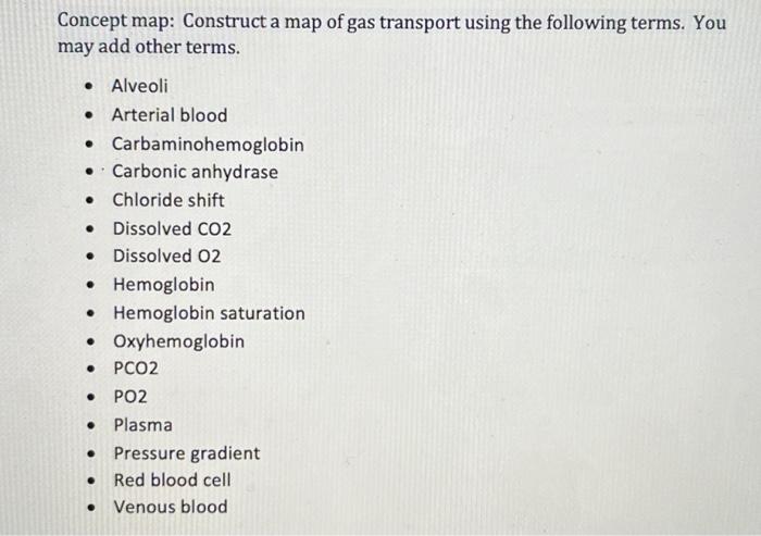 Solved Concept map: Construct a map of gas transport using | Chegg.com