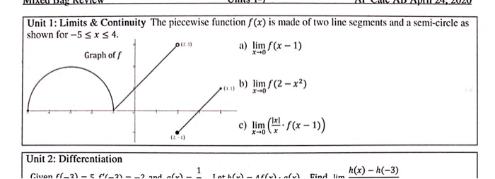 Solved Mixed Bag Review Units 1-7 AP Calc AB April 24, 2020 | Chegg.com