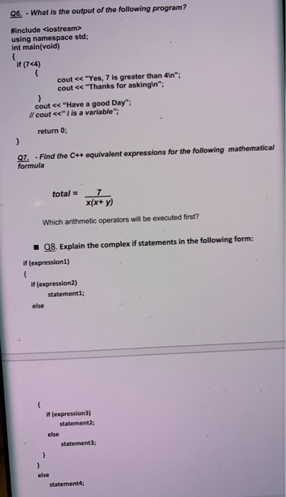Solved Q1. Complete the missing statements in the following | Chegg.com