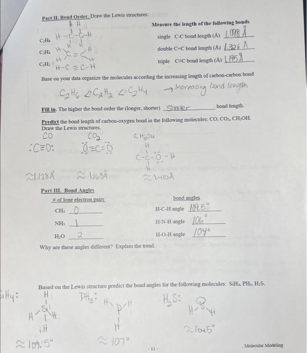 Solved Part II. Bond Order. Draw the Lewis structures: A H | Chegg.com