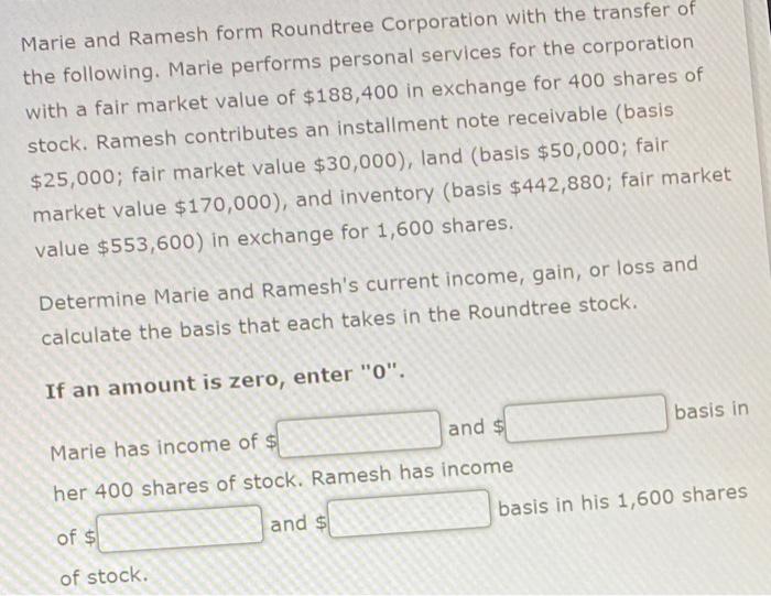 Solved Marie and Ramesh form Roundtree Corporation with the | Chegg.com