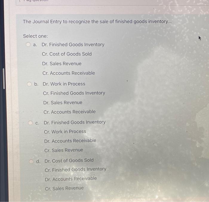 Solved The Journal Entry to recognize the sale of finished | Chegg.com