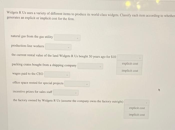 Solved Widgets R Us uses a variety of different items to | Chegg.com