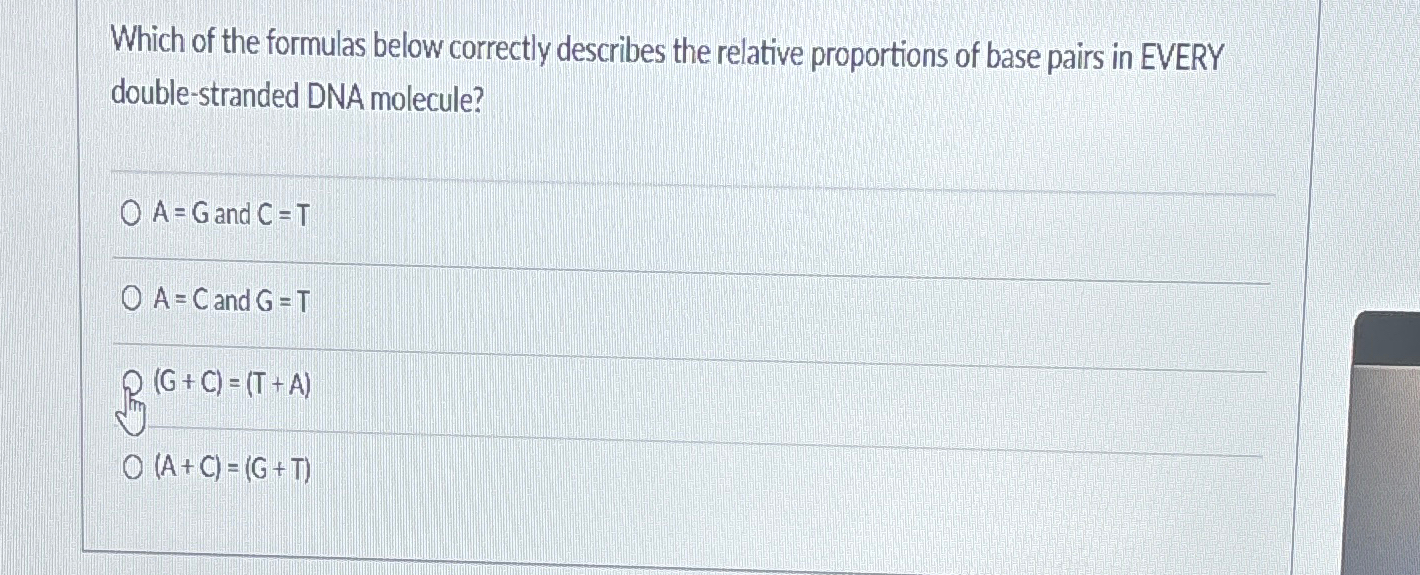 Solved Which of the formulas below correctly describes the | Chegg.com