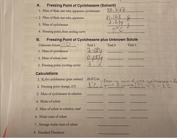 A. Freezing Point of Cyclohexane (Solvent) B. | Chegg.com