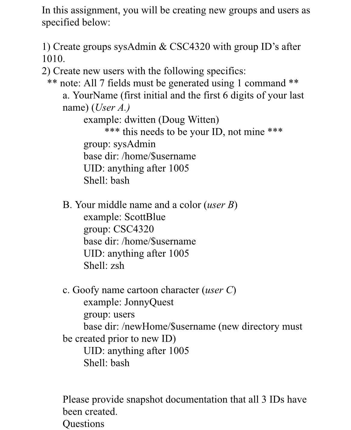 Solved In this assignment, you will be creating new groups | Chegg.com
