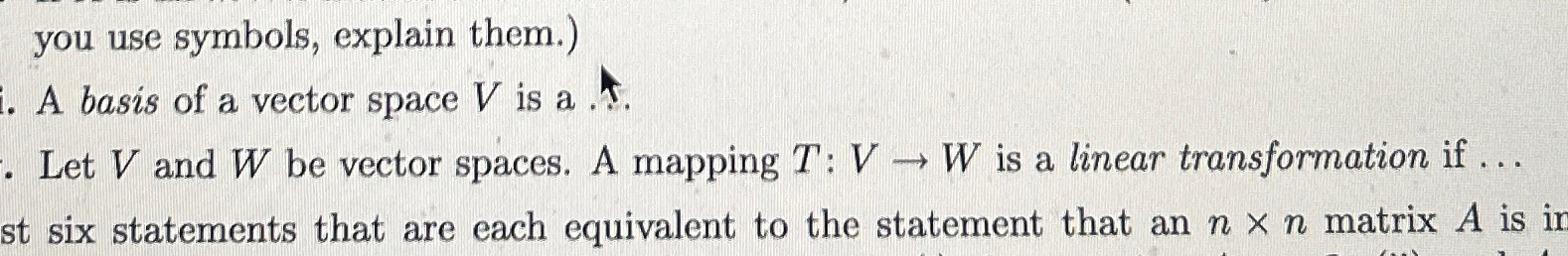 Solved Let V ﻿and W ﻿be vector spaces. A mapping T:V→W ﻿is a | Chegg.com
