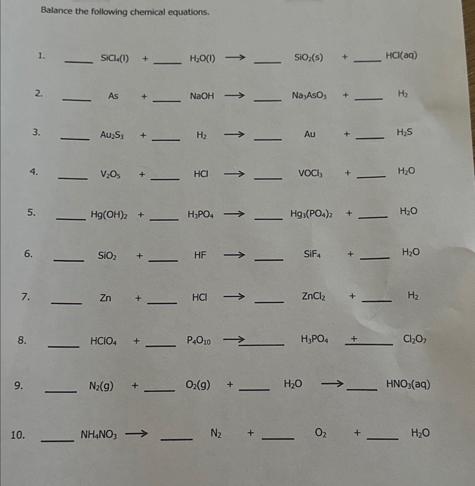 Solved Balance the following chemical | Chegg.com