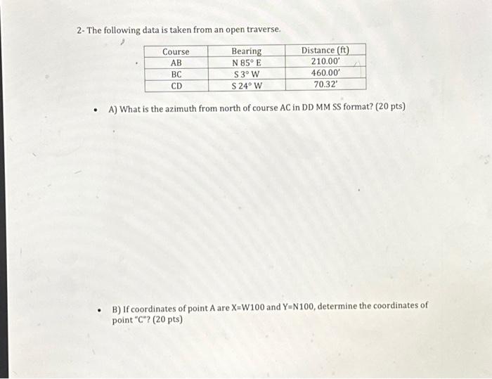 Solved 2- The following data is taken from an open traverse. | Chegg.com