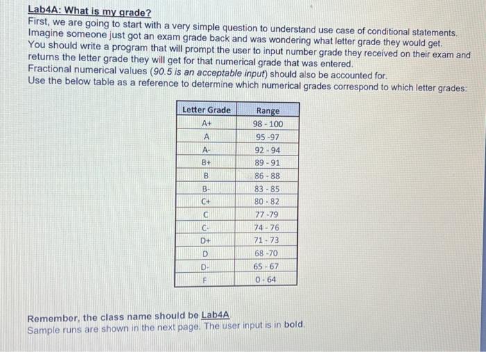 Solved Lab4A: What is my grade? First, we are going to start | Chegg.com