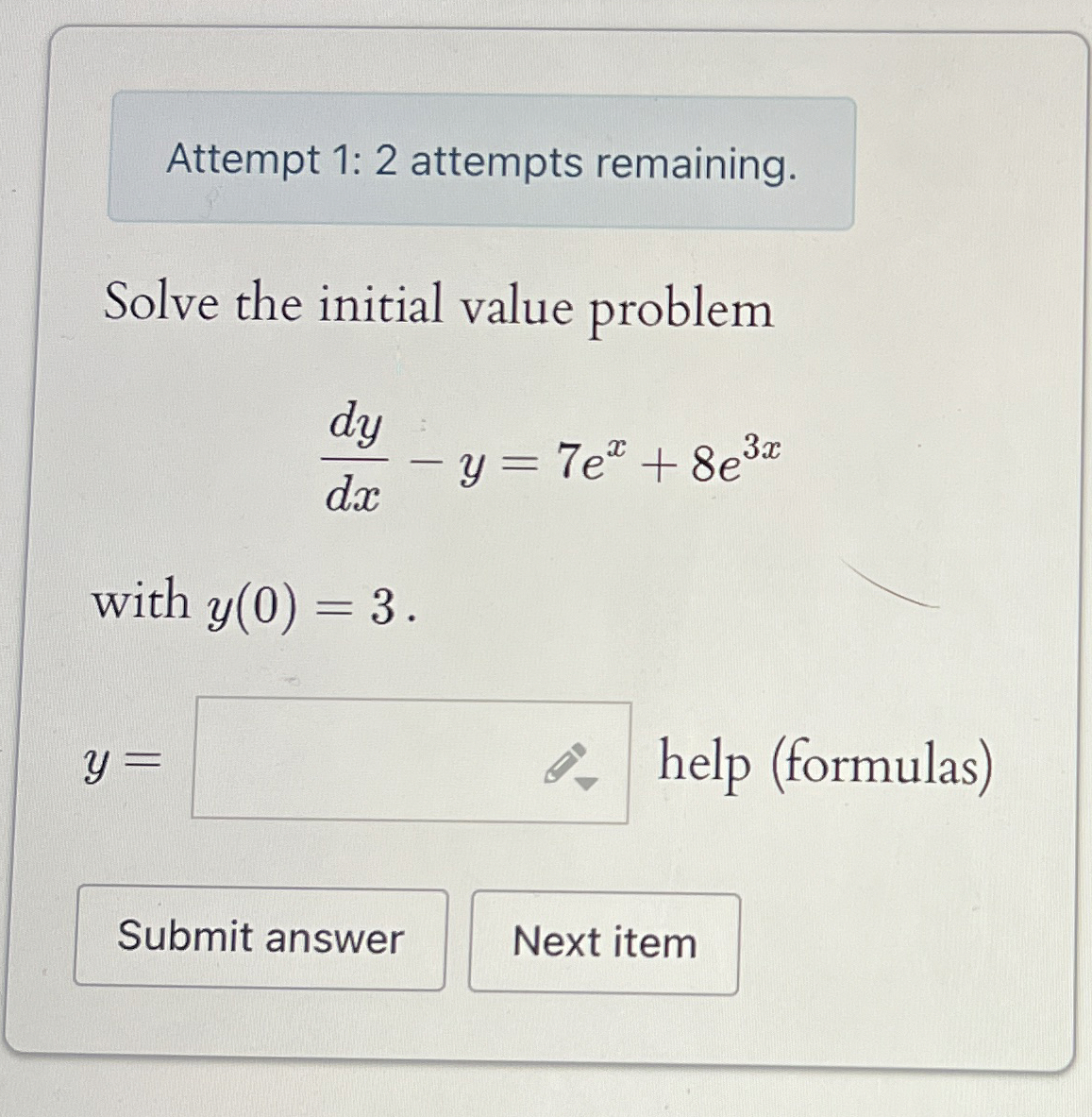 Solved Attempt 1: 2 ﻿attempts remaining.Solve the initial | Chegg.com