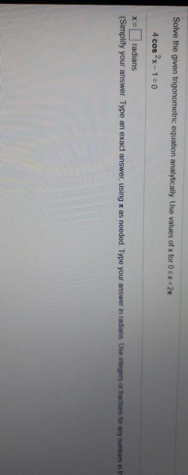 Solved Solve the given trigonometric equation analytically. | Chegg.com