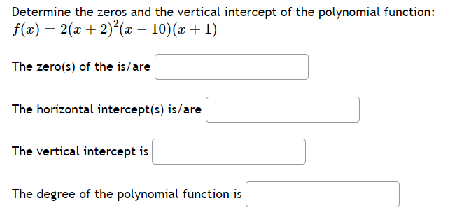 Determine the zeros and the vertical intercept of the | Chegg.com