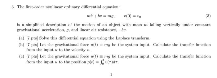 Solved 3. The first-order nonlinear ordinary differential | Chegg.com