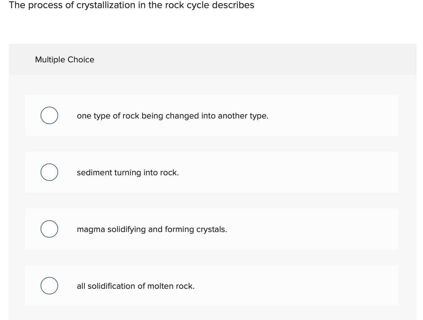 Solved The process of crystallization in the rock cycle | Chegg.com