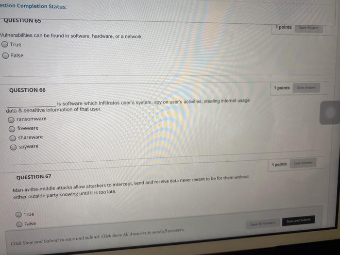Solved estion Completion Status: QUESTION 65 1 points | Chegg.com