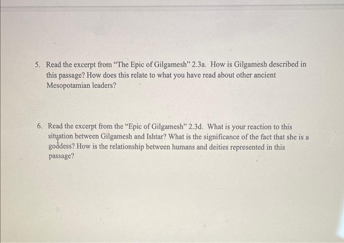 5. Read the excerpt from "The Epic of Gilgamesh" | Chegg.com