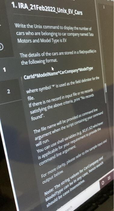Solved 1. IRA 21Feb2022_Unix_EV_Cars Write the Unix command | Chegg.com
