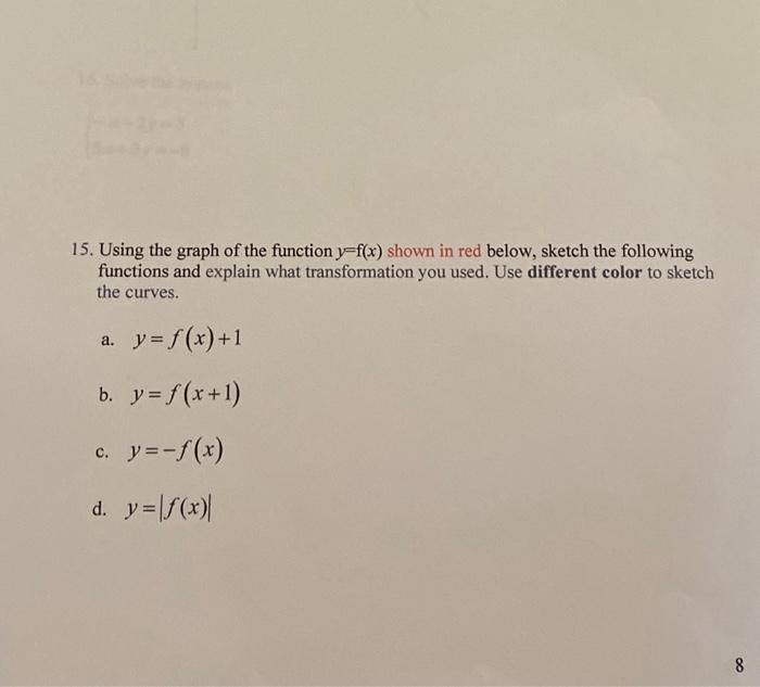 Solved 15. Using the graph of the function y=f(x) shown in | Chegg.com