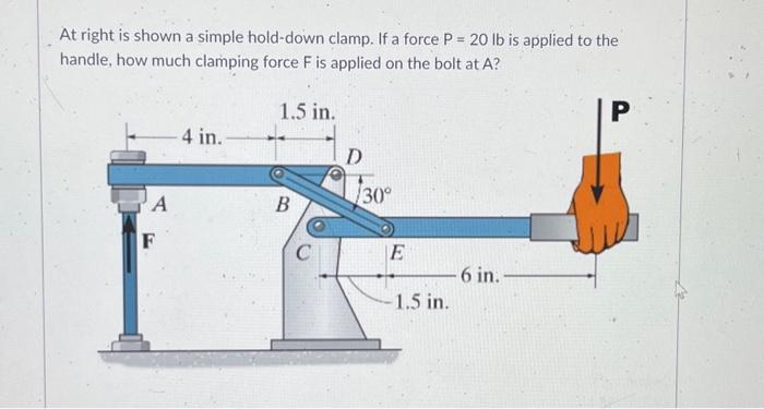 Solved At right is shown a simple hold-down clamp. If a | Chegg.com