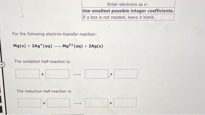 Solved For the following electron-transfer reaction: | Chegg.com