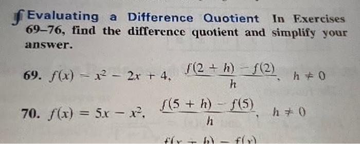 Solved Evaluating a Difference Quotient In Exercises 69-76, | Chegg.com