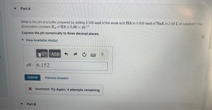 Solved What is the pH of a buffer prepared by adding 0.506 | Chegg.com