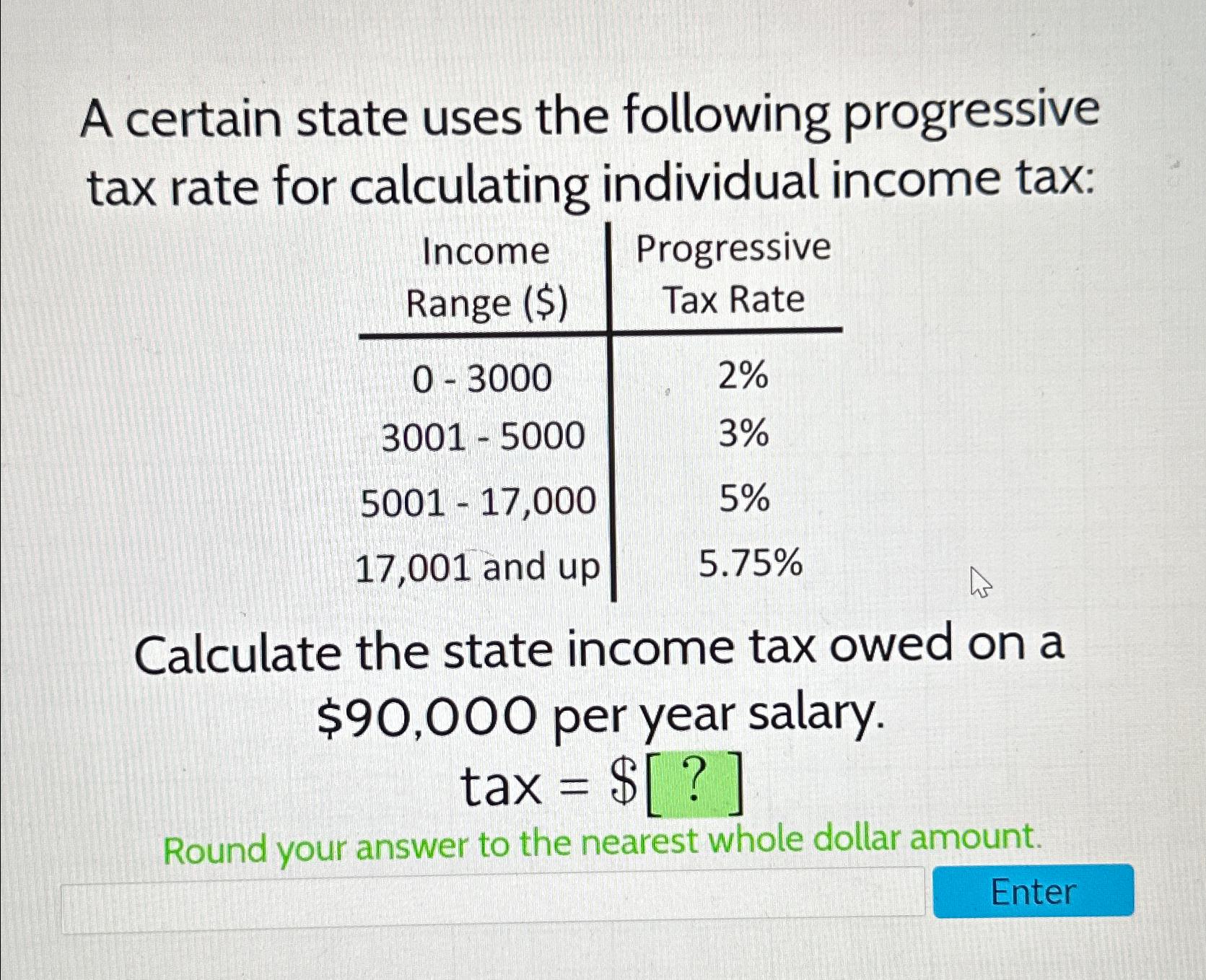 Solved A certain state uses the following progressive tax | Chegg.com