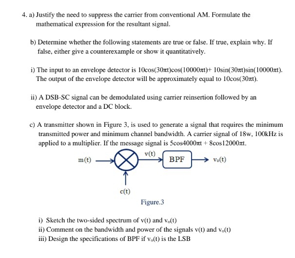 Solved a) ﻿Justify the need to suppress the carrier from | Chegg.com