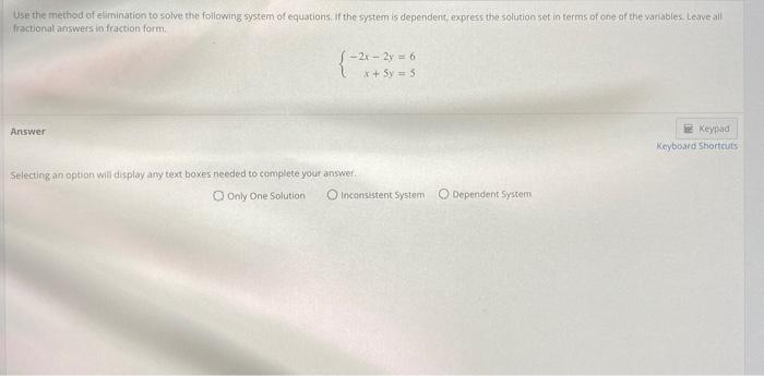 Solved Use the method of elimination to solve the following | Chegg.com