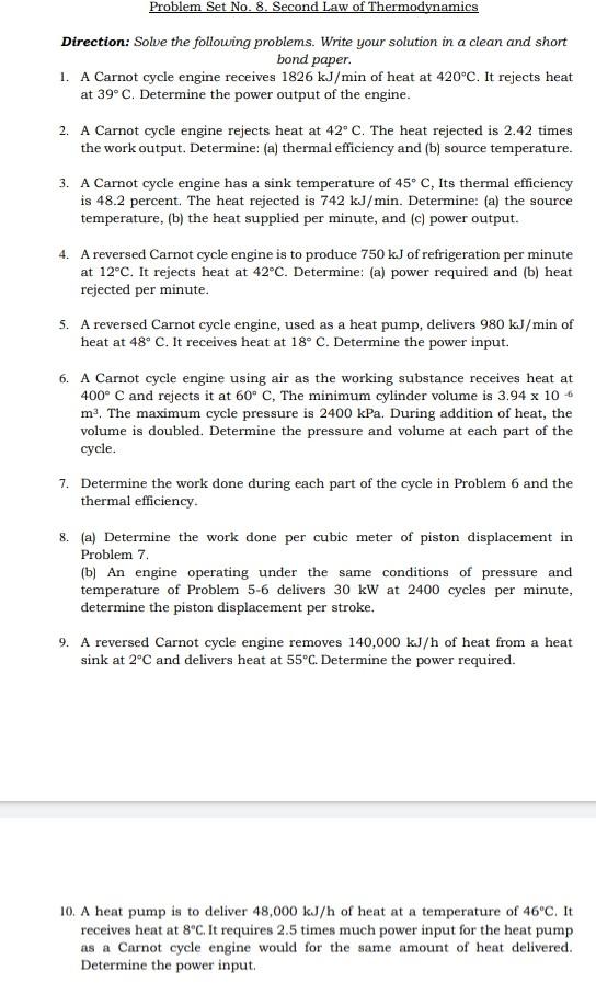 [Solved]: Problem Set No. 8, Second Law of Thermodynamics