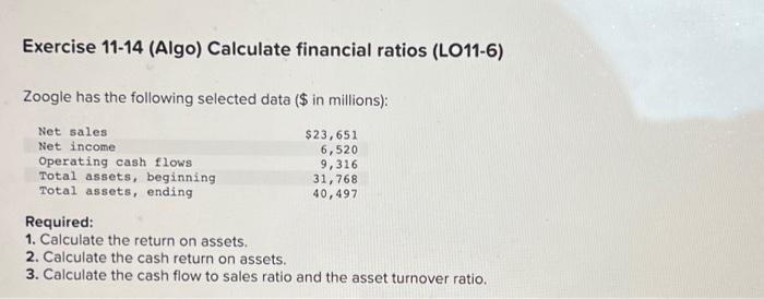 Solved Exercise 11-14 (Algo) Calculate financial ratios | Chegg.com