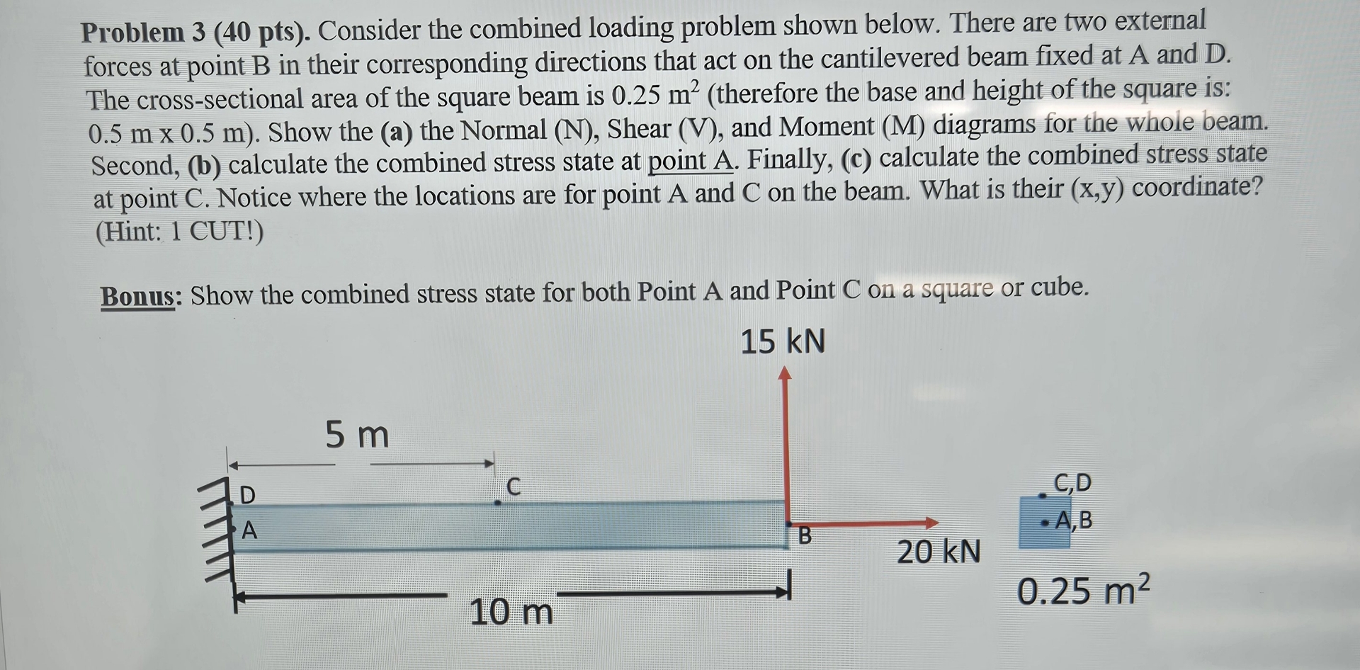 Solved Problem 3 (40 pts). Consider the combined loading | Chegg.com Solved Problem 3 (40 pts). Consider the combined loading | Chegg.com